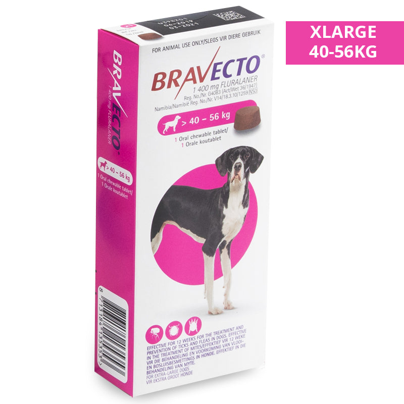 BRAVECTO DOGS > 40 - 56KG (PINK) CHEW ONE DOSE – Pet O' Treats